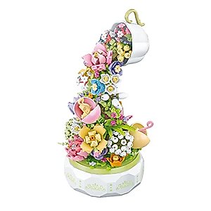 NEWRICE Waterfall Flower Bouquet Building Kit,Artificial Flowers Building Block Toys-Contains Music Box with LED Lights for Home Decoration,Birthday, Anniversary, (575 Pieces)