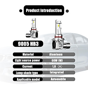 UGSHY 2 PCS 9005 HB3 Car LED Front Light, Super Bright Car LED Bulbs Kits, White Light Fog Light, Aluminum High Beam, Universal Automobile IP65 Waterproof Bulbs Replacement, UGDD1701WH-9005/HB3