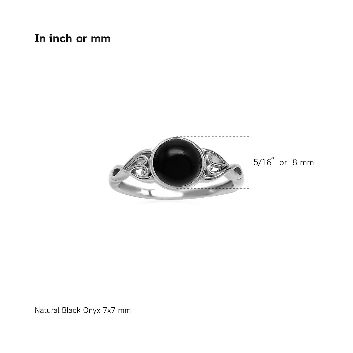 Silvershake 7mm Natural Black Onyx 925 Sterling Silver Victorian Style Solitaire Ring Size 8