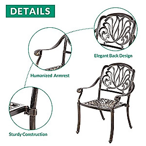 VIVIJASON 7 Pieces Cast Aluminum Outdoor Furniture Dining Set, Include 6 Chairs and a Rectangle Table with 2" Umbrella Hole, Patio Conversation Set for Lawn Garden Porch