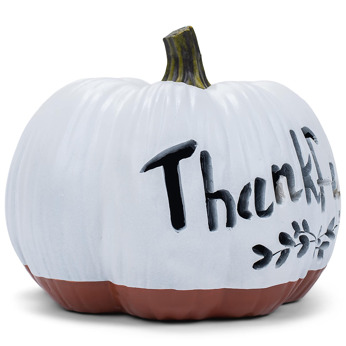 Elanze Designs Thankful White Orange Dip 8 inch Resin Stone Light Up Harvest Pumpkin