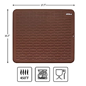 Kinlink Silicone Dish Drying Mats 2 Pack - 18x16 Large Dishwasher Safety Counter Pad for Faster Drying, Kitchen Dish / Dish Draining / Sink Mat, Heat Resistant Trivet, Brown