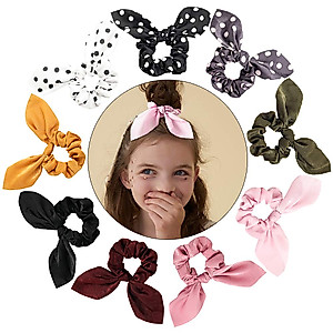 Scrunchies Hair Ties Silk Satin Scrunchy - Cute Bow Bunny Ear Hair Elastic Ponytail Holder Bobbles Soft Elegant Elastic Hair Bands with Tail Ribbon