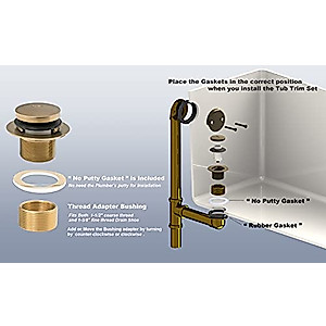 Champagne Bronze Tip-Toe Tub Trim Set with Two-Hole Overflow Faceplate and No Plumber’s Gasket, Replacement Bath Drain Trim Kit with Universal Fine/Coarse Thread, No Putty Installation by Artiwell