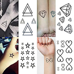 Oottati 30 Sheets Small Cute Temporary Tattoos Kit - Black Foot Print Camera Elephant Star Diamond Cross Bird Cat for Kids Women Men