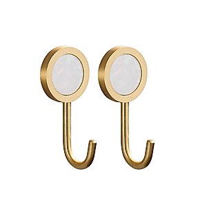 Sveudvdis 2 Pack Adhesive Hooks, Brass Wall Hooks, Bath Towel Hook for Wall Decorative, Self Adhesive Hooks Wall Hangers Without Nails for Entryway Kitchen Bathrooms Door (White)