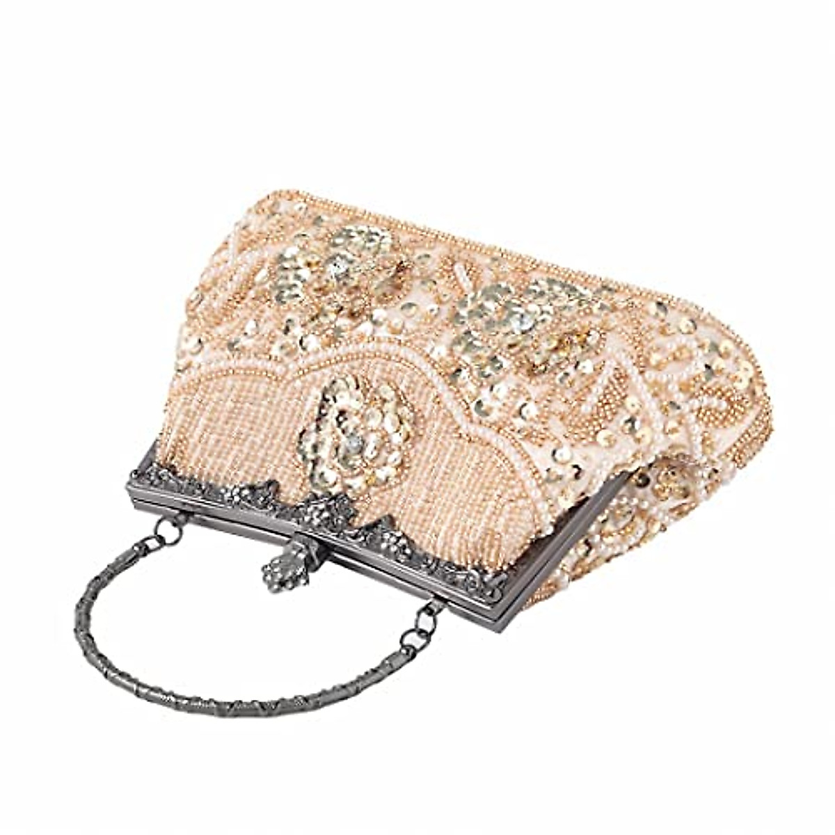 Evening Clutch Purse for Women - Crystal and Sequins Top Handle Bags - Elegant Crossbody Bag for Wedding Party Prom (Champagne)