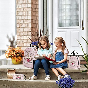 Personalized Name Teen School Backpack, Glitter Floral Unicorn Bookbag Set with Insulated Lunch Tote Pencil Case Travel Bag