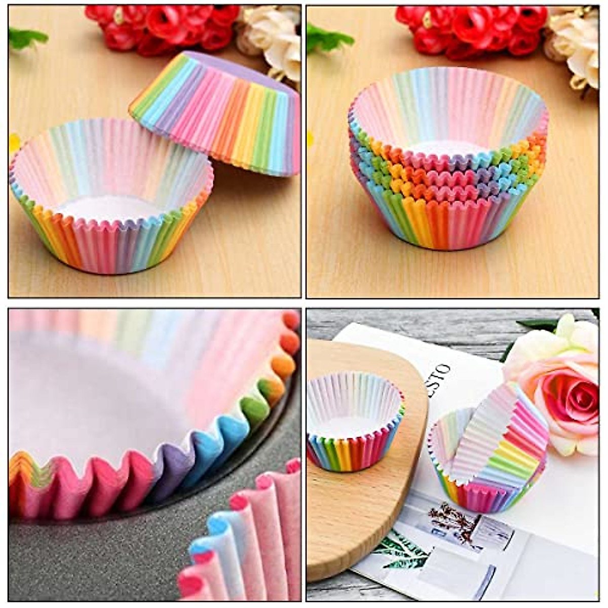 100 Pack Cupcake Baking Cups Rainbow Cupcake Liners Standard Size Rainbow Muffin Liners for Birthday Party Wedding Cake Paper Cup Colorful Cupcake Wrappers Food Grade Greaseproof Paper Muffin Liner