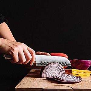 Esie Houzie Santoku Knife Set, 2 Pieces Ultra Sharp Kitchen Chef Knife 5.5-Inch 7-Inch Hollow Edge Santoku Knife, Professional Japanese Chef Knife Set for Home Kitchen, Black/Carbon Steel