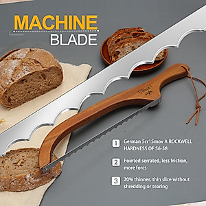 Uibkor Wooden Bread Bow Knife, 16" Serrated Bagel Knife, Serrated Sourdough Cutter, Premium Stainless Steel Serrated Saw Bread Cutter, Bread Slicer Knife for Homemade Bread, Bagels, Baguettes and More