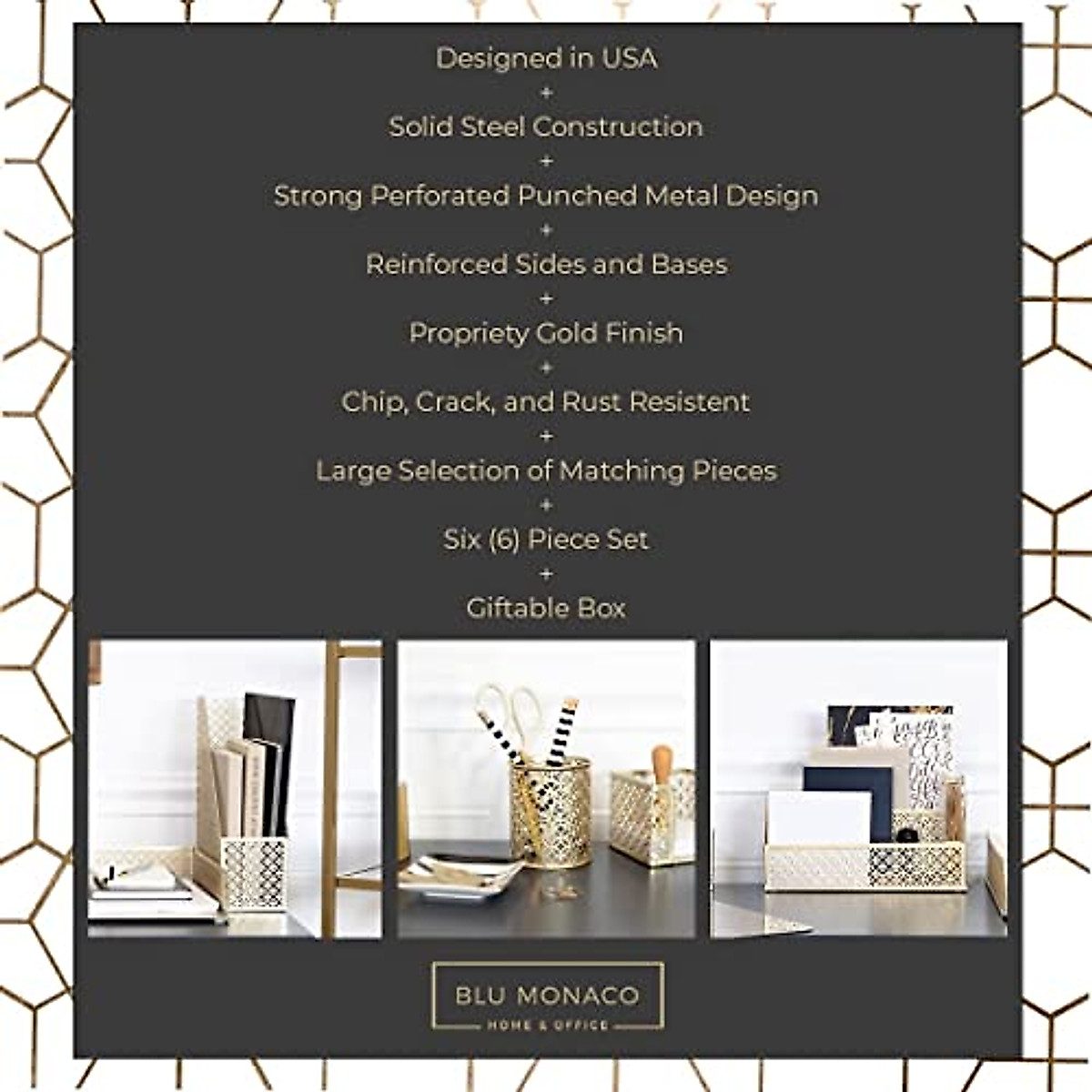 Gold Desk Accessories for Women Office 6 Piece Gold Desk Set Gold Office Organizer - Office Supplies Gold - Office Organization Set - Desk Organizer for Women Gold Desk Sets and Accessories for Women