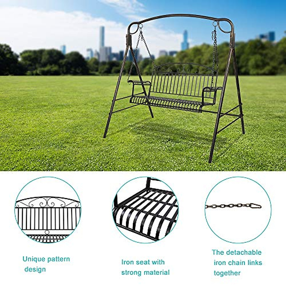 Bent Armrest Double Swing Chair Black