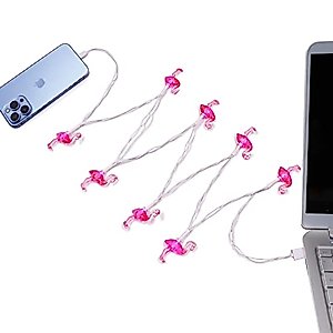 YAGE Tale Pink Flamingo USB Christmas Light Phone Charger Cord Designed for Women 50inch 8LED Compatible with Phone 11,11Pro,11Pro Max,12,12Pro,12Pro Max,13,13Pro,13Pro Max,14,14Pro,14Pro Max etc