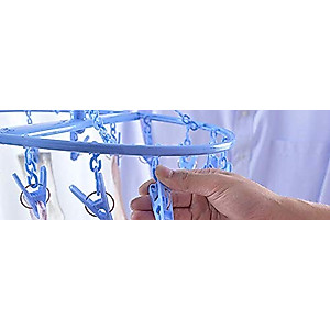 NL Foldable Clothes Drying Rack, Plastic Clothes Hanger, Drying Clip Hanger, Hangers with 8 Clips/Hooks, Fordable Laundry Drying Rack by Lake Tian, Three Colors (Blue)