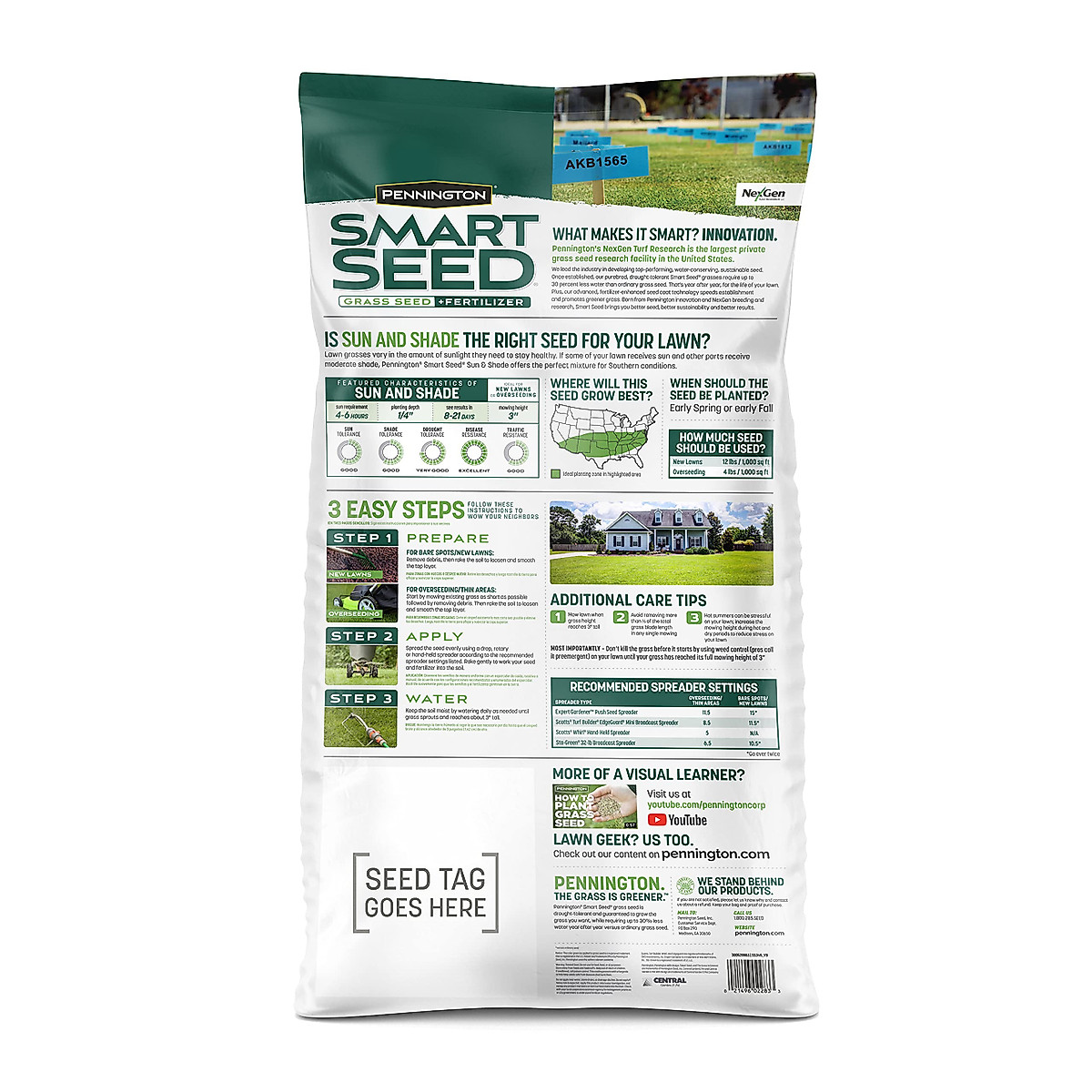 Pennington Smart Seed Sun and Shade Tall Fescue Grass Seed Mix for Southern Lawns 20 lb