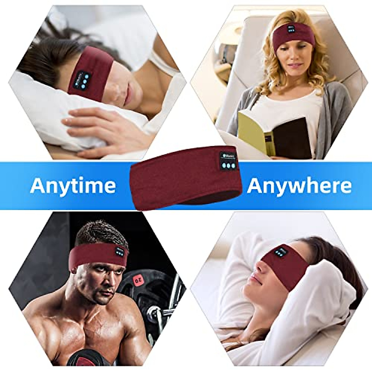Hoseili 2022 New Sleep Headset Bluetooth Headset,with Ultra-Thin high-Definition Stereo Speakers, Suitable for Sleep, Sports, Jogging, Yoga, Insomnia, air Travel, etc（Red）