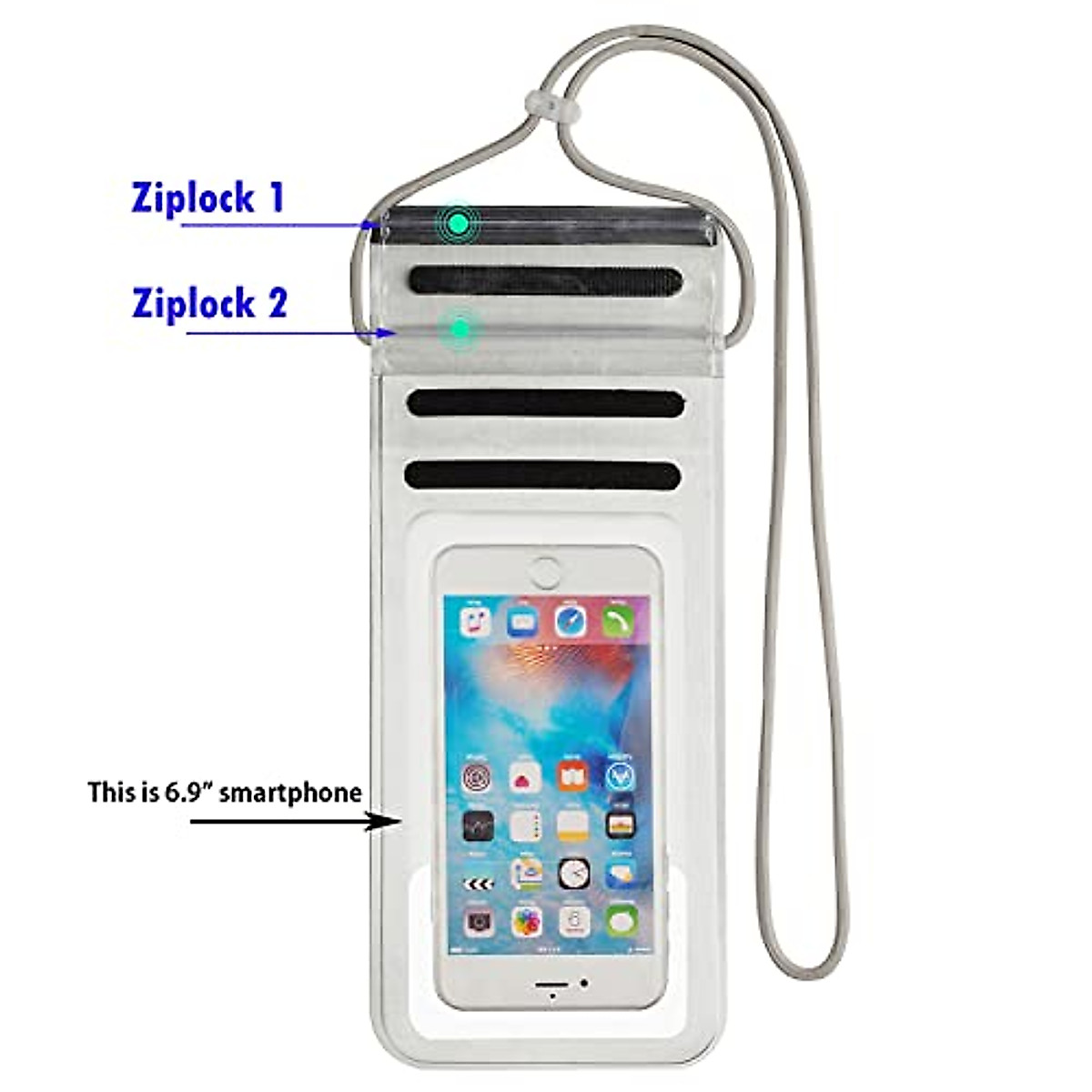 Baitoo Waterproof Phone Pouch,IPX8 Waterproof Phone Case Bag Holder Dry Pouch for iphone 13 Pro Max/13 Pro/13/12/12 Pro Max/11/11 Pro Max/Xs Max/XR to 7" for Kayaking Swimming Beach(Silver)