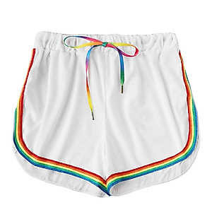 Shakumy Women Rainbow Elastic Waist Workout Yoga Shorts Casual Summer Bowknot Plus Size Running Athletic Shorts Hot Pants