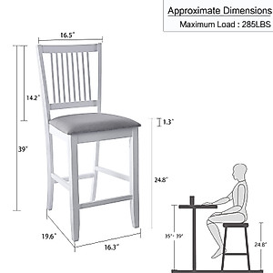 DUHOME Wood Bar Stools Set of 2, Counter Height Chairs Upholstered Barstool with Backrest Farmhouse Counter Stools for Kitchen Islands, White