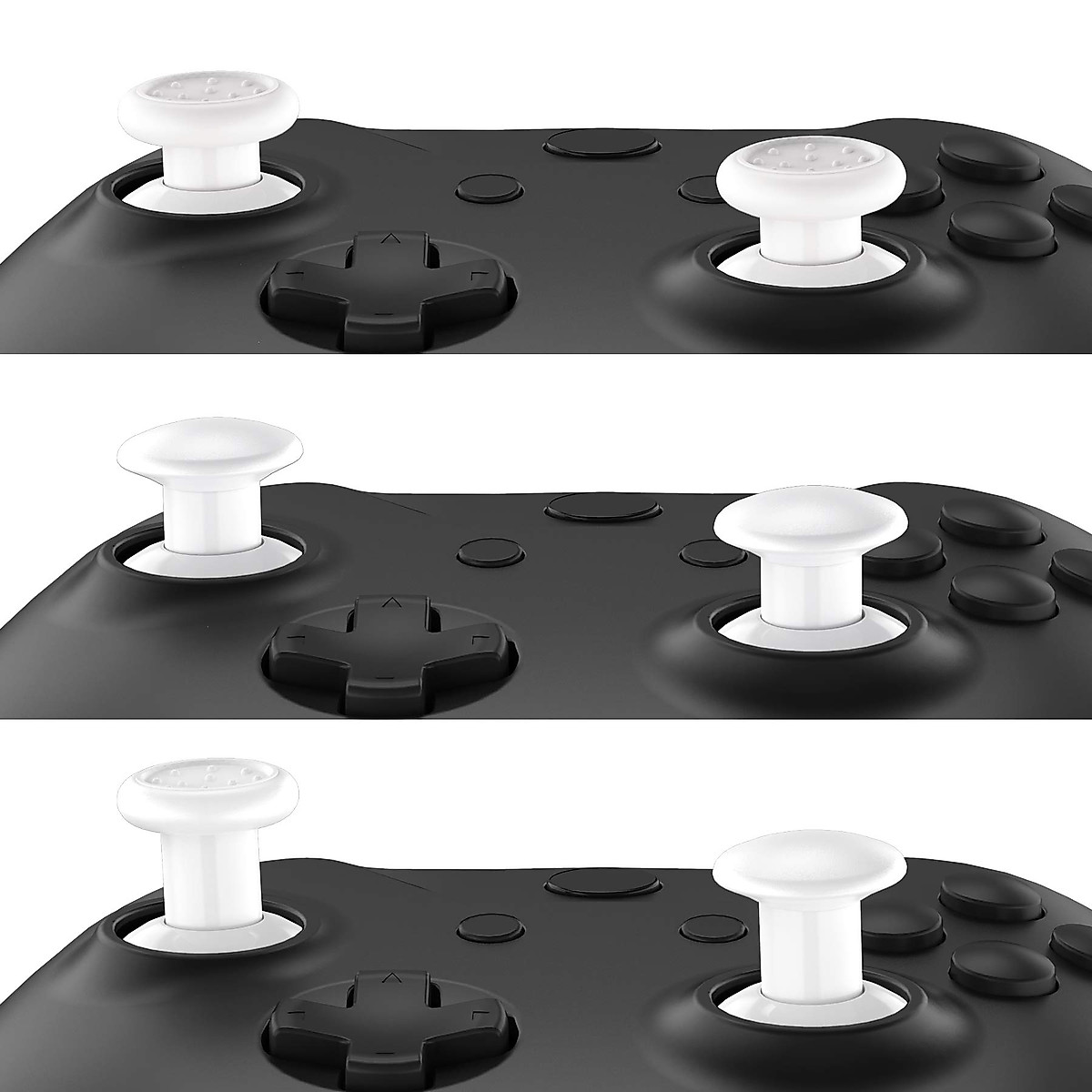 eXtremeRate ThumbsGear Interchangeable Thumbstick for Xbox Controller - Improve Comfort - White 3 Height Domed & Concave Grips Ergonomic Adjustable Joystick for Xbox Seires X/S, for Xbox One S/X/Elite