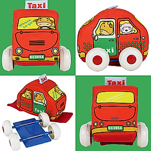 Click N' Play Plush Cars - Set of 4 Soft Cars - Durable Stuffed Ambulance, Taxi, Police Car, Ice Cream Truck Toys - Sensory Baby Car Toy Set - Sensory Push Cars for Toddlers, Kids
