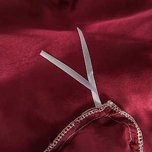 3 Pieces Satin Duvet Cover Silky Red Bedding Set Luxury Satin Lace Ruffled Fringed Super Smooth Soft Silk Like Microfiber Burgundy Red Duvet Cover Set Queen with 2 Pillowcases