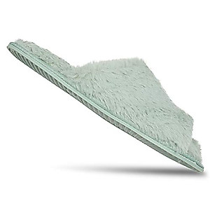 Jessica Simpson Women's Plush Faux Fur Fuzzy Slide on Open Toe Slipper, Mint, Large