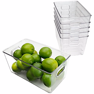 Excello Global Products 9.25" x 5.23" x 4.52" Rigid Plastic Clear Storage Bins for organizing and storing household goods, food, or Office supplies (Pack of 6)