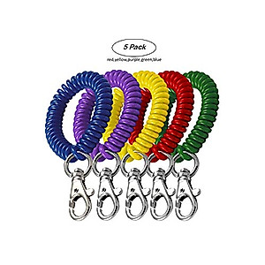 Lucky Line 2” Diameter Spiral Wrist Coil with Trigger Snap, Flexible Wrist Band Key Chain Bracelet, Stretches to 12”, Assorted Colors, 5 Pack (4071005)