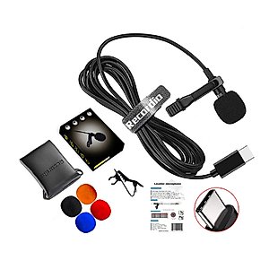 Recordio GAM-140T Type-C Mini Lapel Lavalier Clip-on Condenser Microphone Mic for Android iOS Mobile Phone USB Microphone with 2M Length EPT Cable