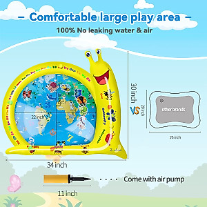Zeahan Inflatable Tummy Time Mat for 3 to 24 Months Baby, Fun Baby Water Mat Infant Toy for Newborn Girls Boys, Cute Snail Shape, 30" 34"