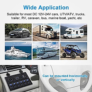 WATERWICH 6 Gang Marine Boat Car Rocker Switch Panel with Led Digital Voltmeter Dual USB Charger Cigarette Power Socket 5 Pin on/Off Switch for RV Vehicle Truck with Night Glow Stickers