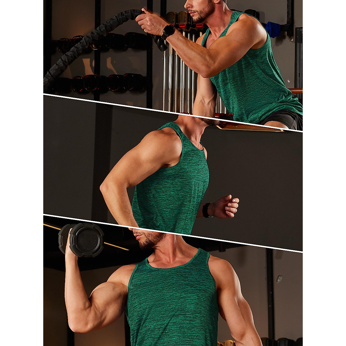 TACVASEN Dry Fit Tank Top Men Loose Fit Sleeveless Muscle T-Shirts Moisture Wicking Gym Workout Tank Top Bodybuilding Shirts Emerald Green L