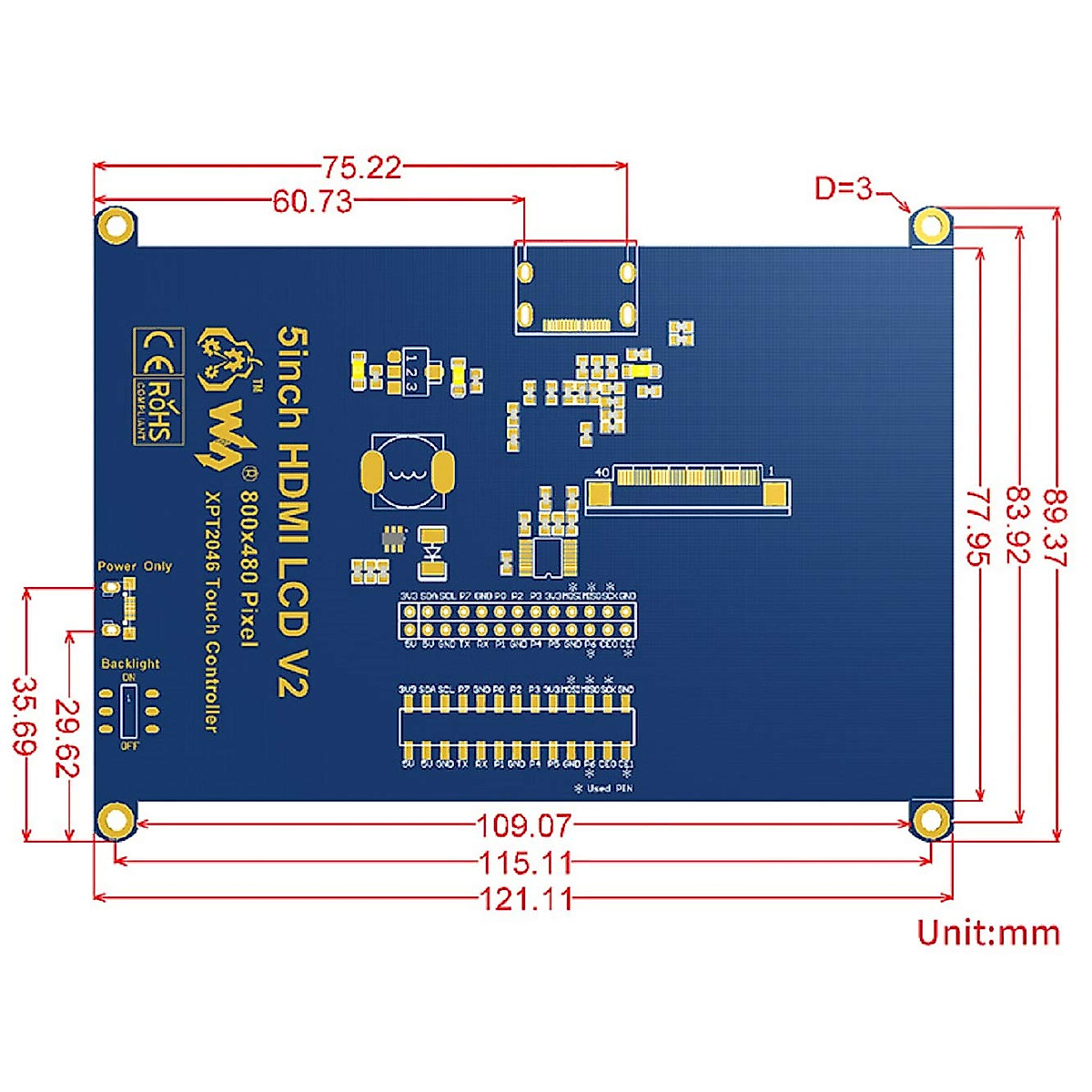 5 inch Resistive Touch Screen TFT Display 800x480 HDMI Interface LCD Direct-Connect with Raspberry Pi 3B+/3B/3A+/2B/B+/A+,Work with Raspbian/Ubuntu/Kali/Retropie