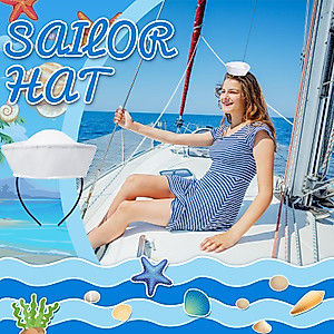 Tigeen Halloween White Mini Captain Hat Headband 15 Cm Sailor Hat Headbands Navy Sailor Hat for Yacht Nautical Dressing Up Theme Role Play Party Costume Accessory