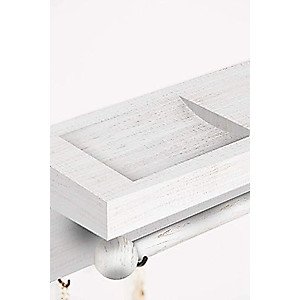 Rustic White Necklace Jewelry Organizer - Wall Mount Jewelry Holder - Mounted Hanging Jewelry Storage Hooks for Necklace, Earrings, and Rings - Farmhouse Wood Decor Bedroom Boho Shelf Rack