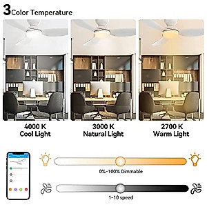 Arterki Low Profile Flush Mount Ceiling Fan, 45" Modern White Ceiling Fan With Dimmable Lights and 10-speed DC Motor, Smart Ceiling fan With Remote, Work with Alexa, Siri, Google Home & Smart APP