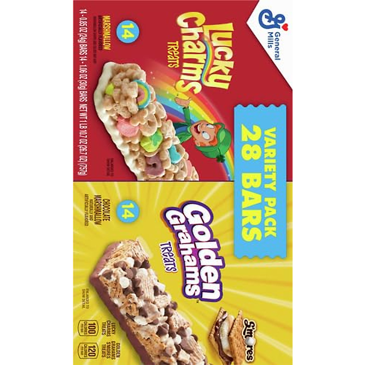 Golden Grahams Lucky Charms Breakfast Cereal Treat Bars Variety Pack, 28 ct