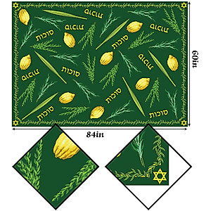 Hafangry Sukkah Sukkot Tablecloth Jewish Holiday Party Decoration Etrog Lulav Hadass Aravah Decor Supply Rectangular Kitchen Dining Room Home Table Cover (60" x 84")