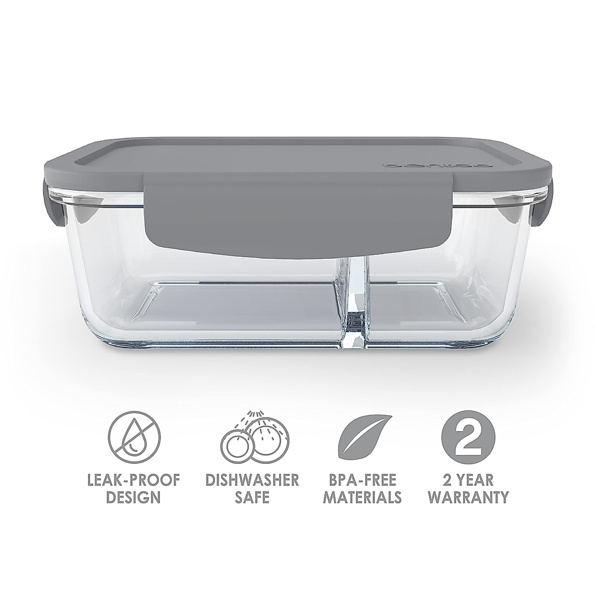 Bentgo® Glass Snack - Leak-Proof Bento-Style Snack Container with Airtight Lid and Divided 2-Compartment Design - 1.75 Cup Capacity for Meal Prepping, and Portion-Controlled Snacking (Gray)