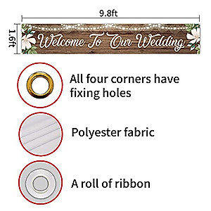 Welcome to Our Wedding Large Banner, Welcome to Our Beginning Banner Rustic Wedding Reception Decorations, Indoor Outdoor Backdrop 8.9 x 1.6 Feet