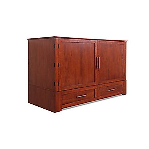 Emurphybed Daily Delight Murphy Cabinet Chest Bed with Charging Station & 6" Memory Foam Mattress, (Queen, Cherry)