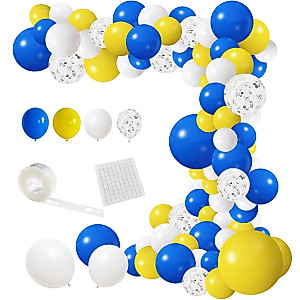 Blue Yellow White Balloon Garland Arch Kit, 116PCS Royal Blue Yellow White Silver Confetti Balloons for Birthday Bridal Baby Shower Wedding Engagement Anniversary Picnic Graduation Party Decorations
