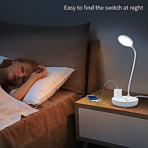 LED Desk Lamp, Eye-Caring Desk Lamp for Home Office, Adjustable Gooseneck Desk Light with 2 USB Charging Port and 2 AC Power Outlet, Super Bright Small Desk Lamp as Bedside Reading Lamp, Study Lamp