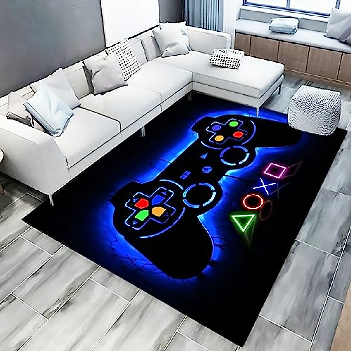 Game Controller Gamepad Pattern Modern Area Rugs Non-Slip Gaming Rug Boys Rugs Doormats Gamer Carpets for Living Room Bedroom Boys Teens Game Room Decor 60x39 Inch