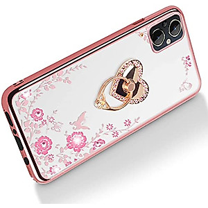 B-wishy OnePlus Nord N20 5G Glitter Case - Slim TPU Luxury Butterfly Floral Design, Kickstand, Strap (Rose Gold)