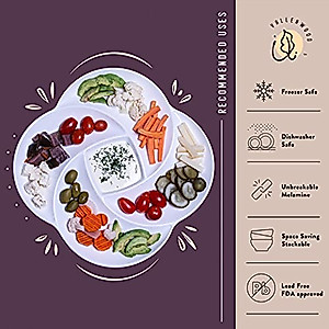 1 Ecology Reusable Non Disposable White Veggie Tray for Partys. 13 in, Unbreakable Melamine Not Plastic. Appetizer Sectioned Platter. Vegetables and Fruits. Chip and Dip Serving Dish for entertaining.