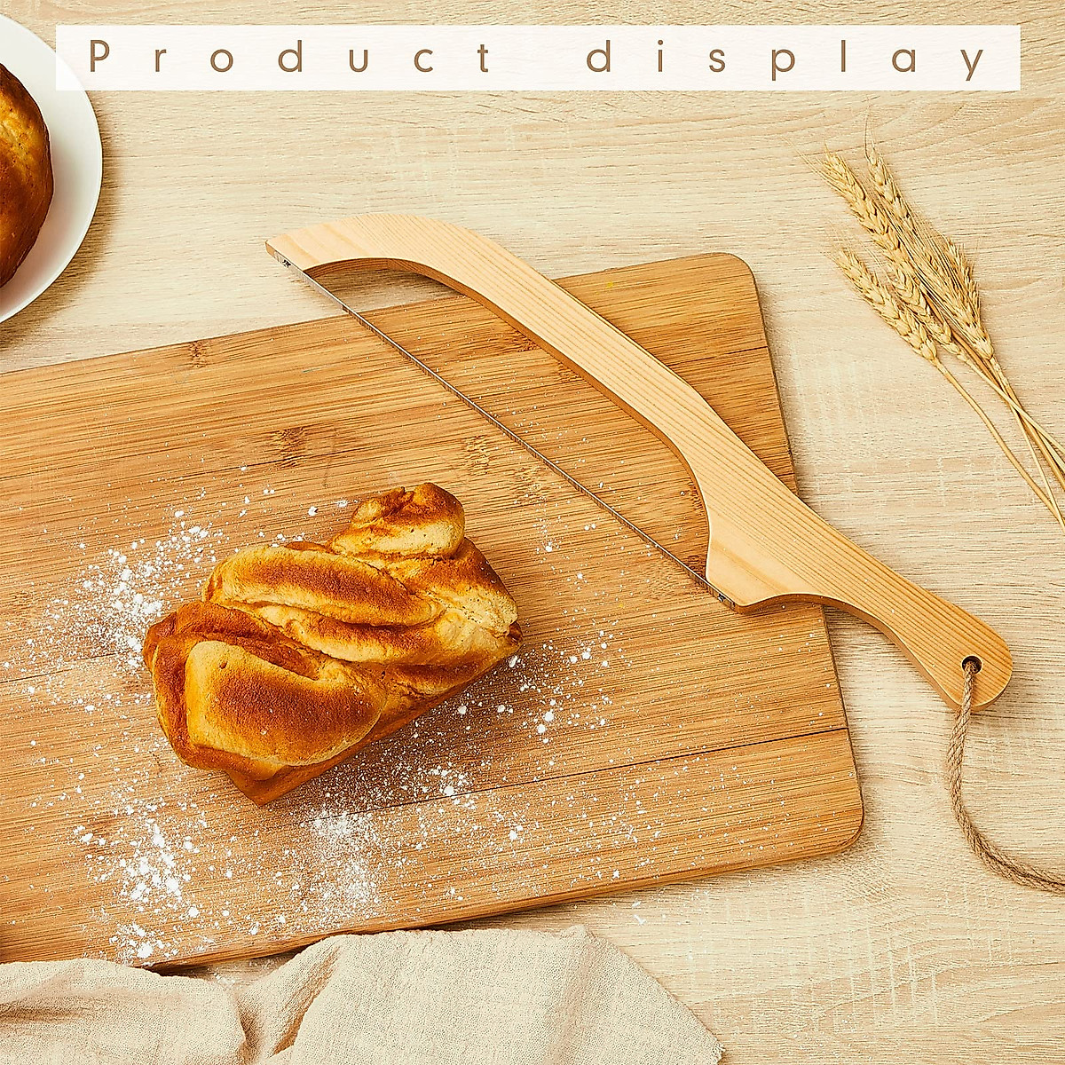 Wooden Bread Bow Knife 15.8 Inch Serrated Knife with Wooden Handle Bread Slicer Bread Knife for Homemade Bread Sourdough Bread Cutter with Linen Storage for Cutting Bagel