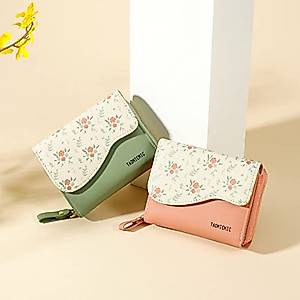 TAIINE Women's Vegan Leather Wallet Tri-fold Cute Flower Girl's Wallets Purse with RFID Blocking Protection Credit Card Holder Zipper Clutch (PINK)